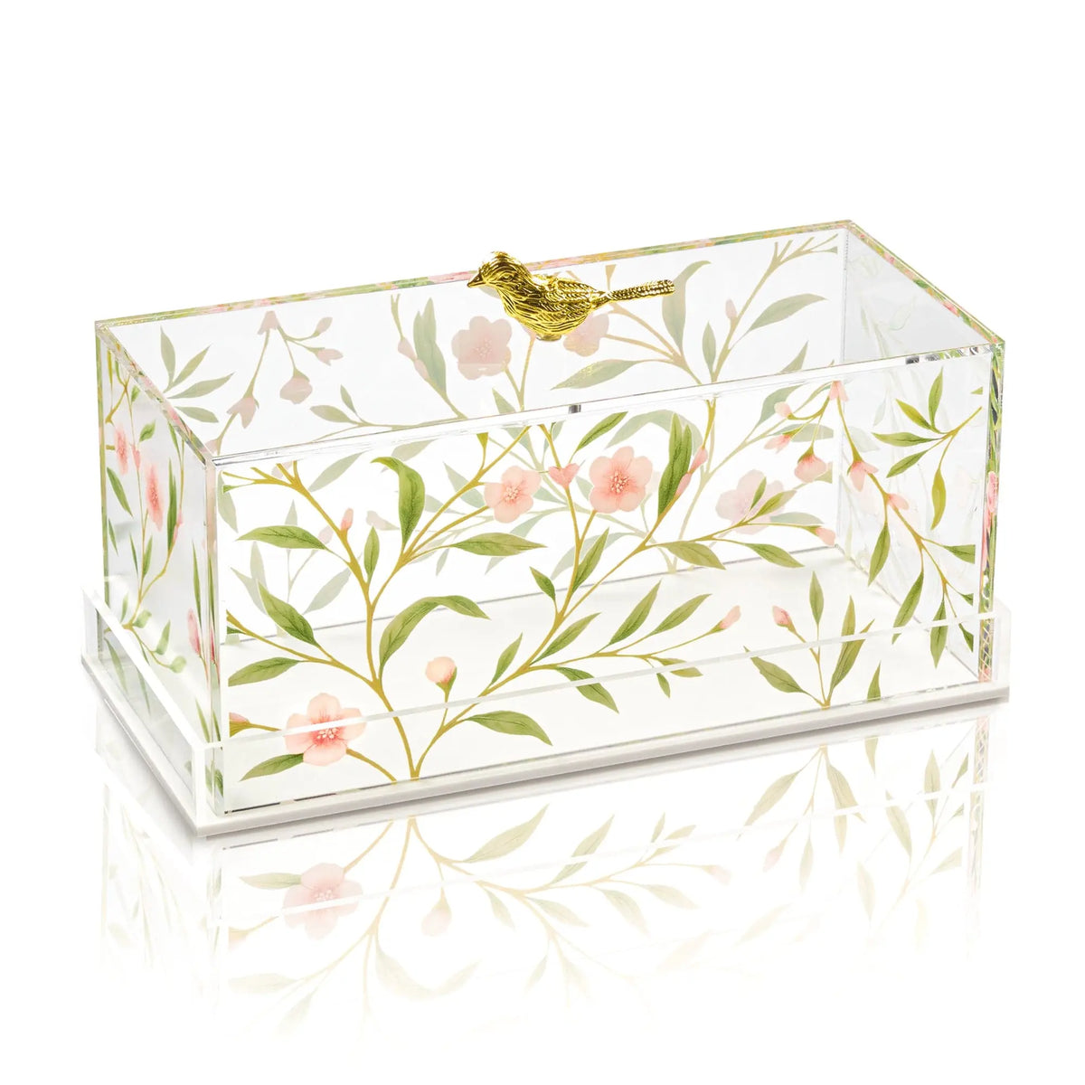 Floral Bird Cake Dome | Gold Bird Lucite Decor – Waterdale Collection